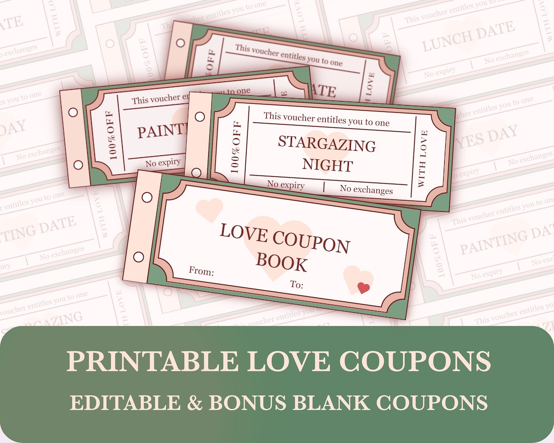 40 Printable Love Coupons for Couple |digital Blank Love Vouchers ...
