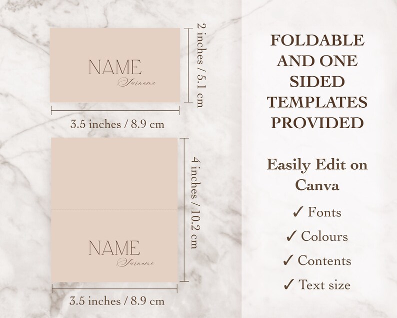 Printable Place Cards Canva Template, Editable Beige Neutral Blank ...