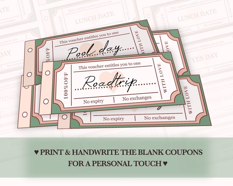40 Printable Love Coupons for Couple |digital Blank Love Vouchers ...