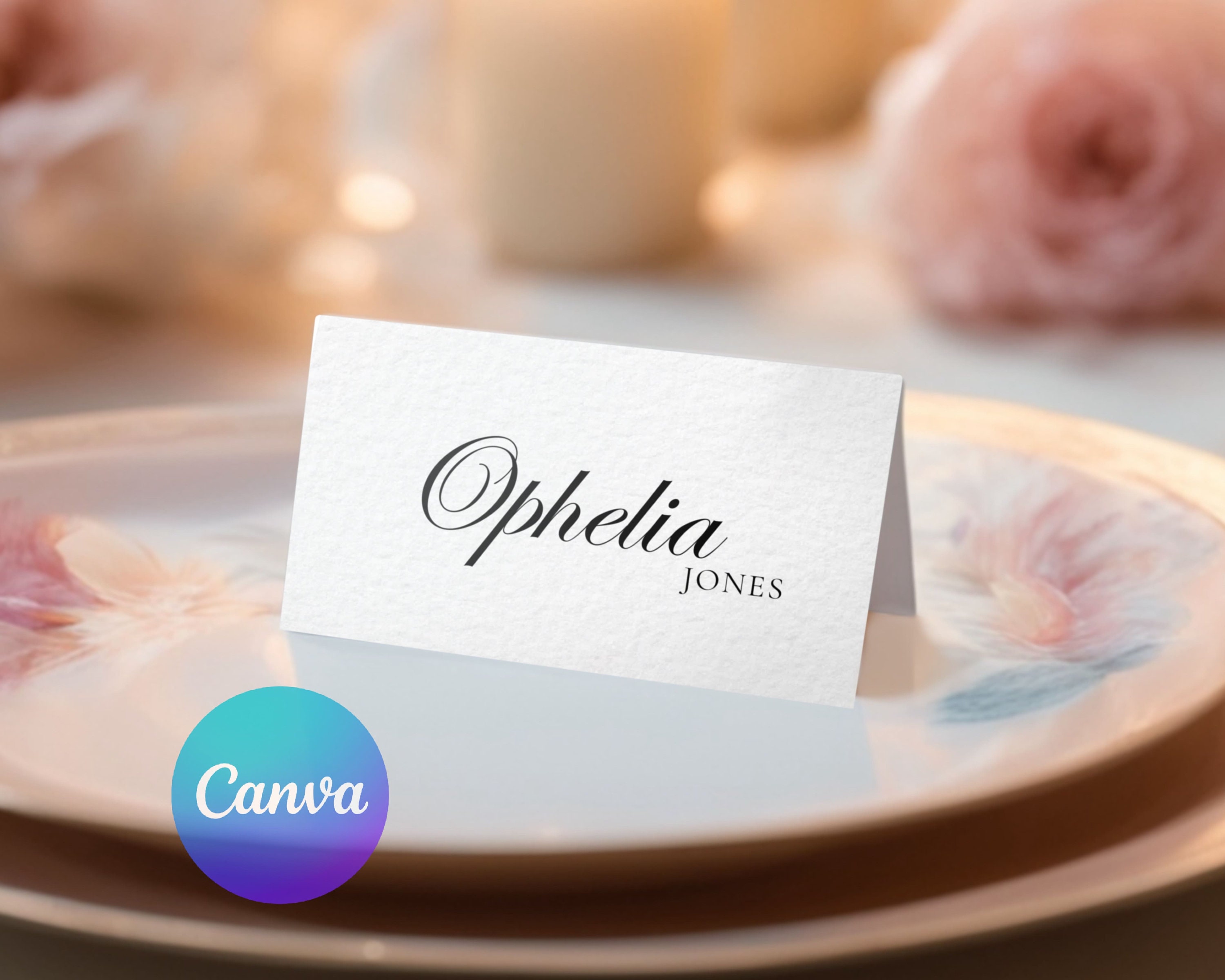 Printable Editable Place Card Canva Template, Custom Elegant Digital ...