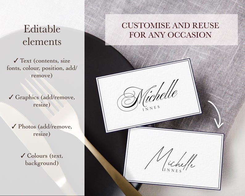 Printable Place Cards Canva Template: DIY Elegant Old Money Aesthetic ...