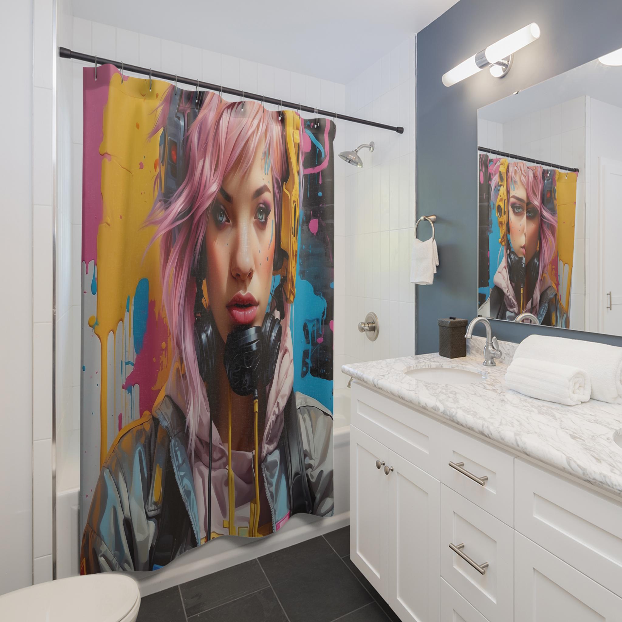Gorgeous Pink Haired Cyberpunk Model Shower Curtains - Etsy