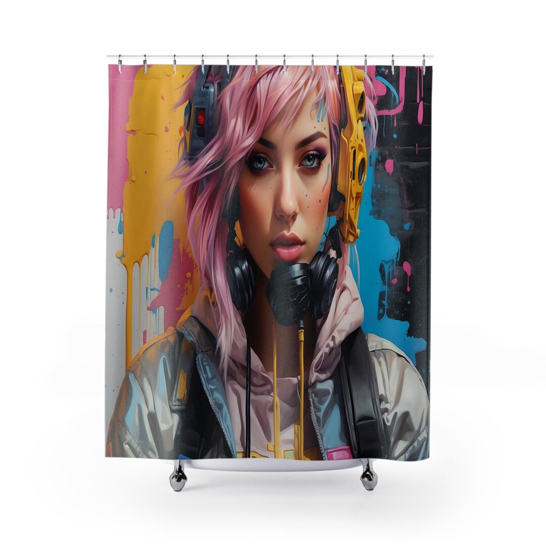 Gorgeous Pink Haired Cyberpunk Model Shower Curtains - Etsy