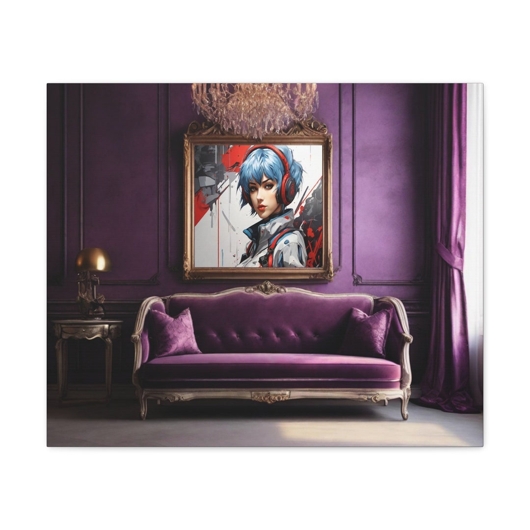 Purple Velvet Rococo Style Room With Modern Picture Canvas Gallery ...