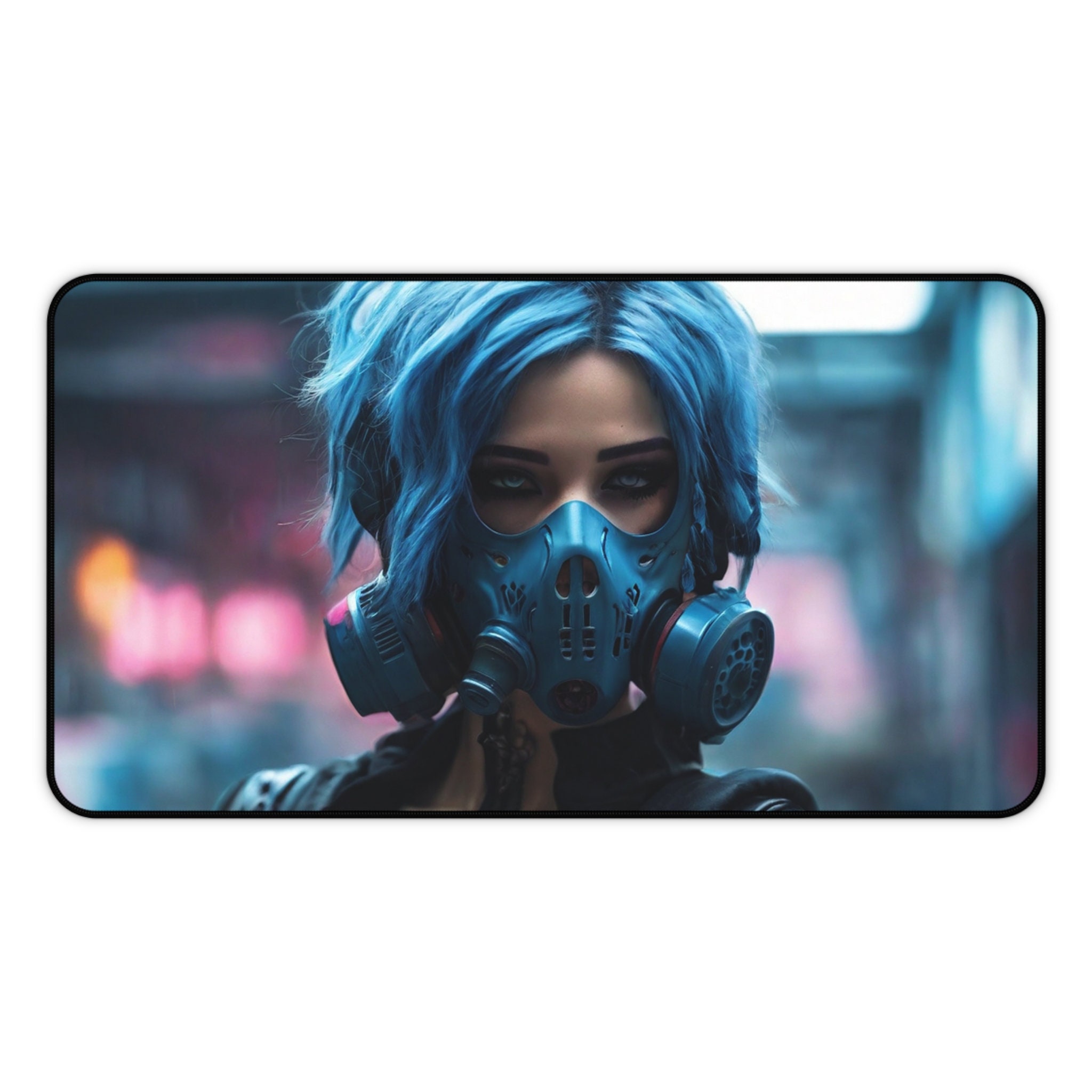 Blue Haired Cyberpunk Vaporwave Gas Mask Chick Desk Mat - Etsy