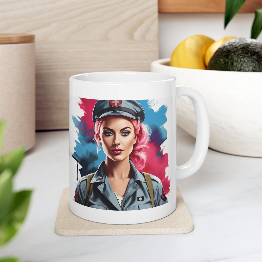 WW2 Nurse Pink Hair Water Color Art Ceramic Mug 11oz - Etsy