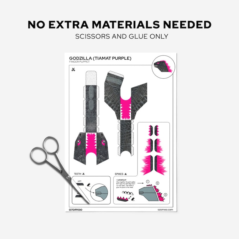 Godzilla (tiamat Purple) - Printable Finger Puppet Template - Etsy