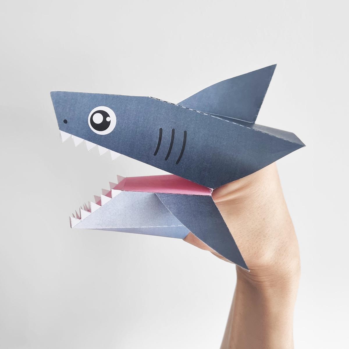 Mini Megalodon Printable Shark Puppet, Kids Paper Craft Activity ...
