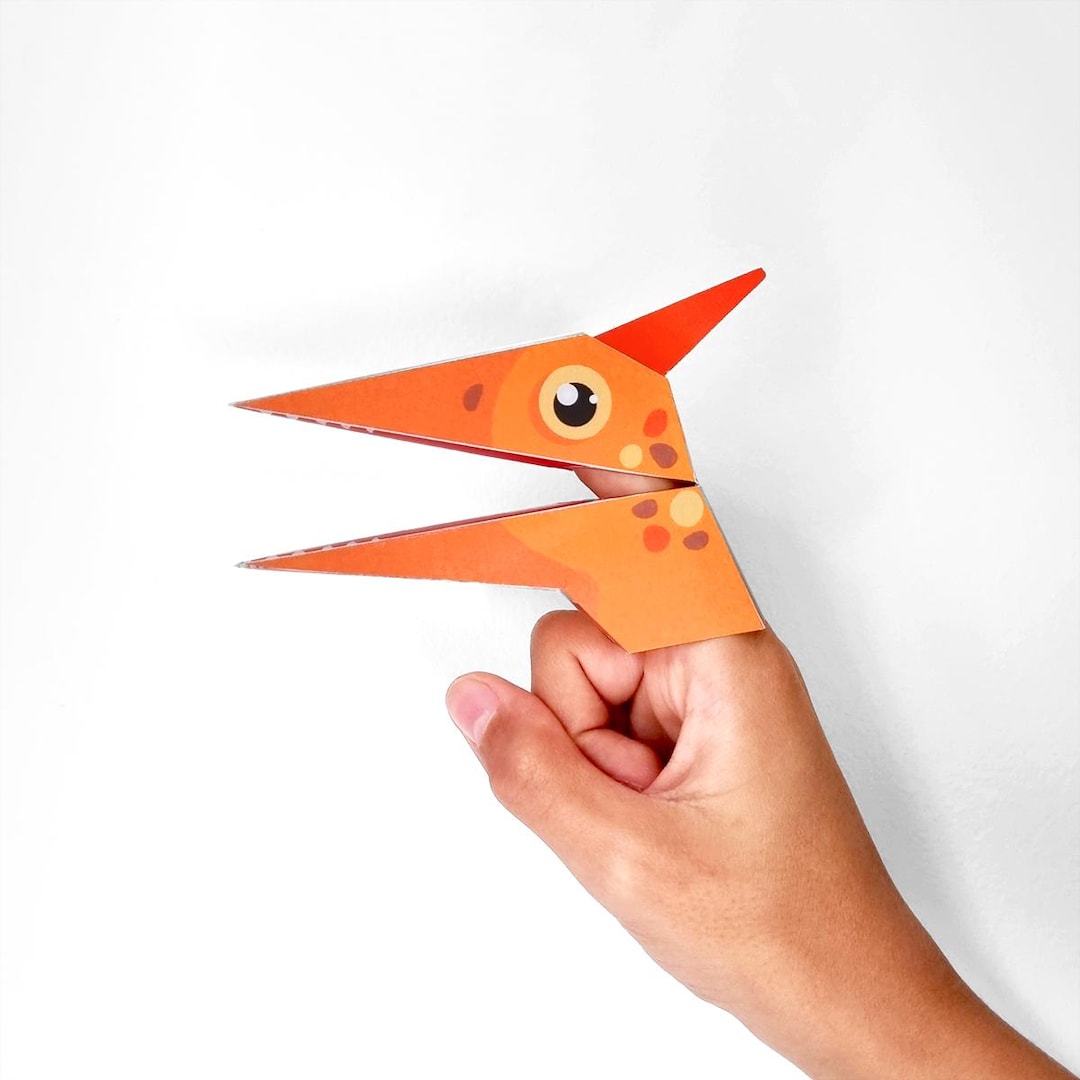Printable Pterodactyl Finger Puppet - Orange - DIY Dino Puppet - Kids ...
