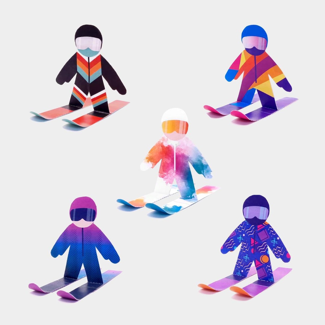 Printable Paper Skiers: 5 Designs for Acrobatic Fun, Easy DIY Paper ...