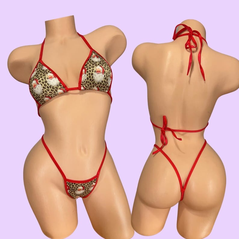 Santa Leopard Microkini Bikini Set Festive Exotic Dancewear for ...