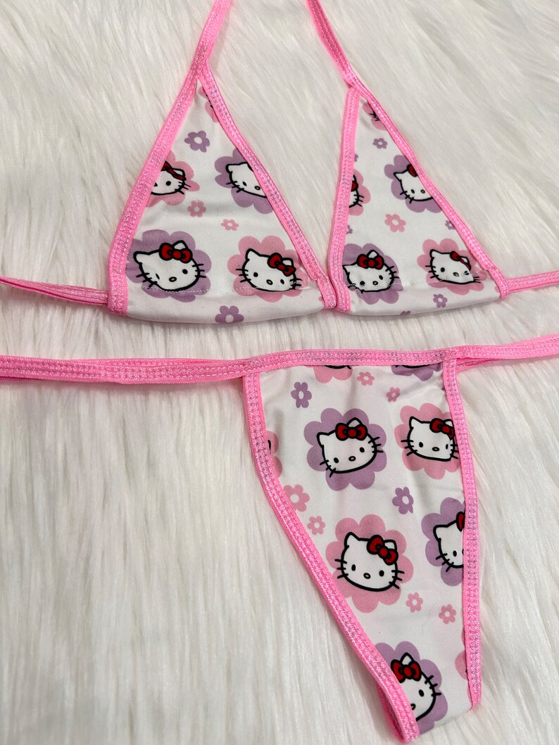 Kawaii G String Bikini | Cartoon Kitty With Flowers | Classics ...