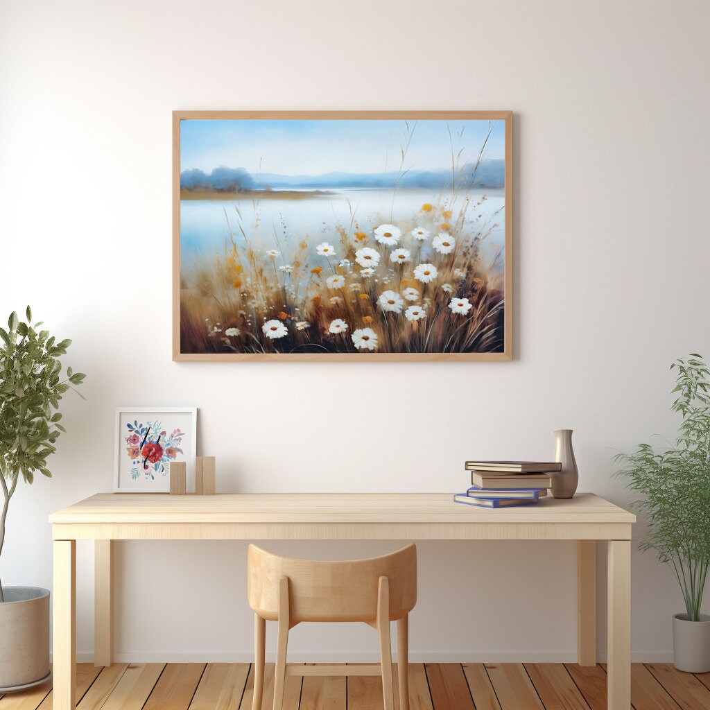 Printable Wildflower Field Landscape Vintage Painting, Moody Spring ...