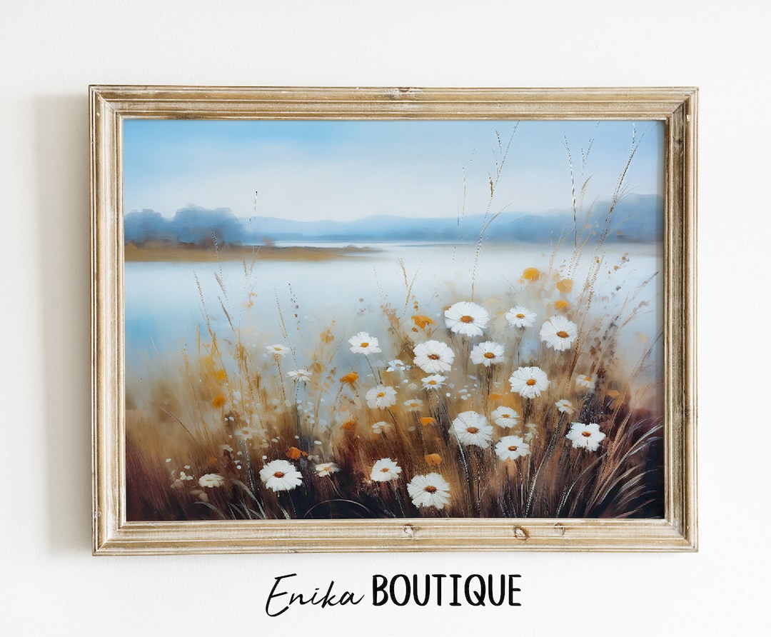 Printable Wildflower Field Landscape Vintage Painting, Moody Spring ...