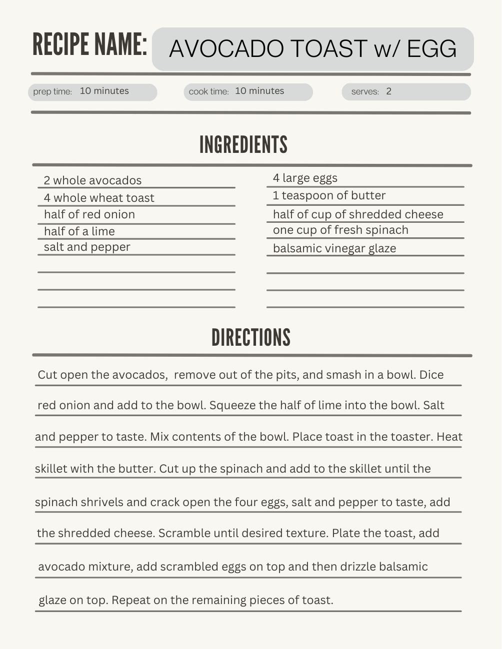 Printable Recipe Template Sheet - Etsy