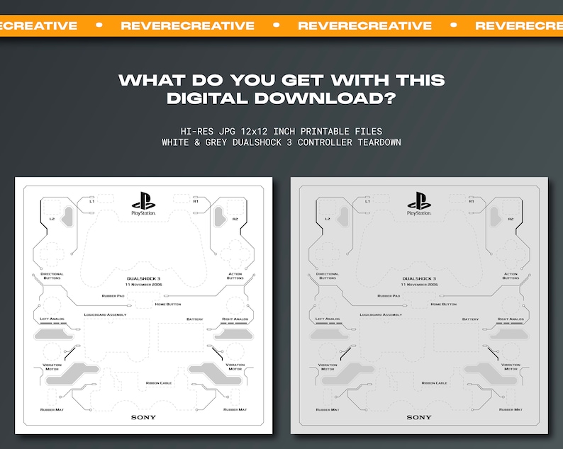 Playstation Dualshock 3 Controller Teardown Downloadable Template - Etsy