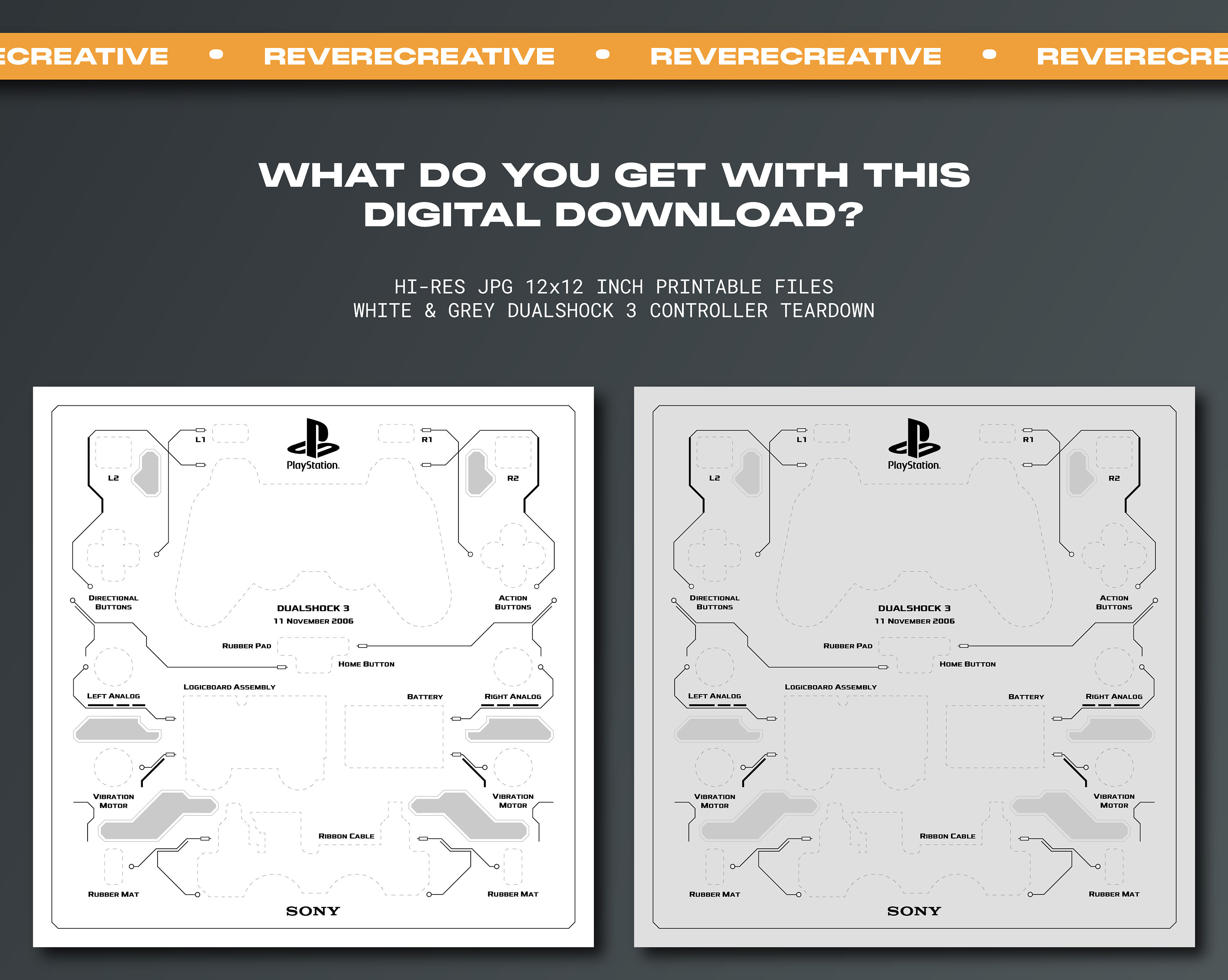 Playstation Dualshock 3 Controller Teardown Downloadable Template - Etsy