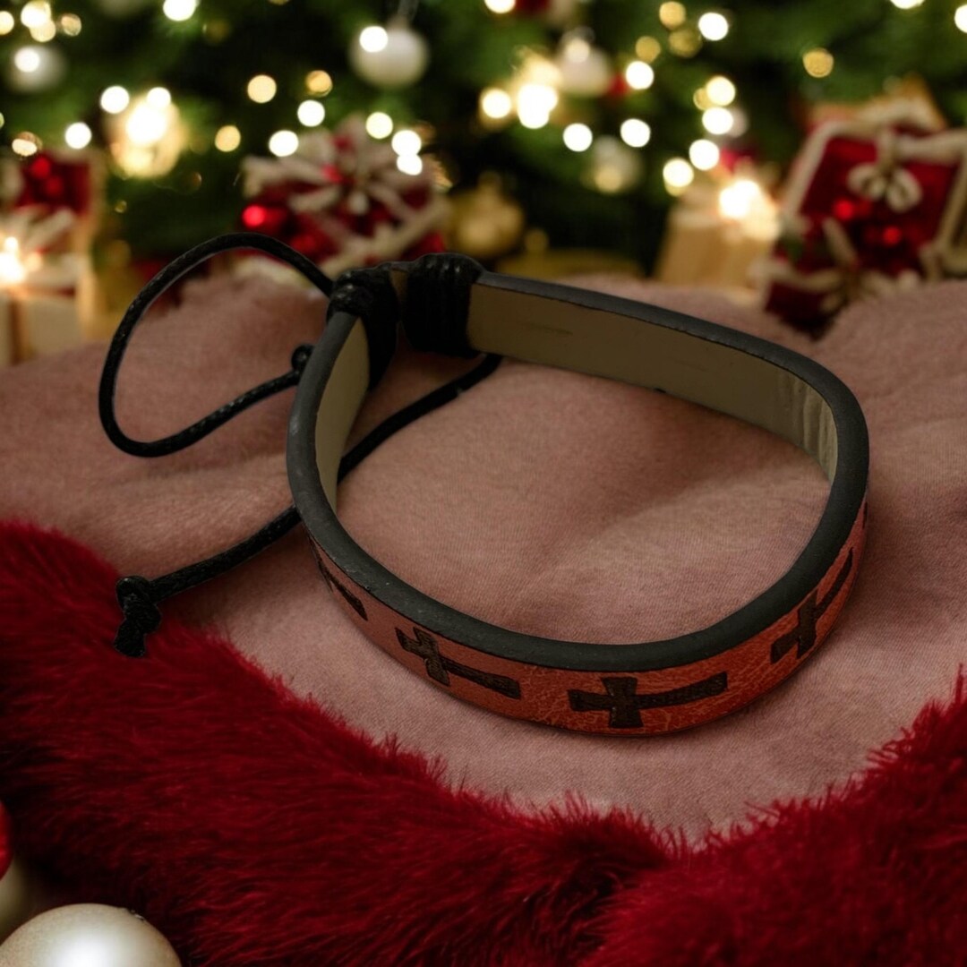 Leather Cross Red Bracelet for Men and Women Handmade Laser Ingraved ...