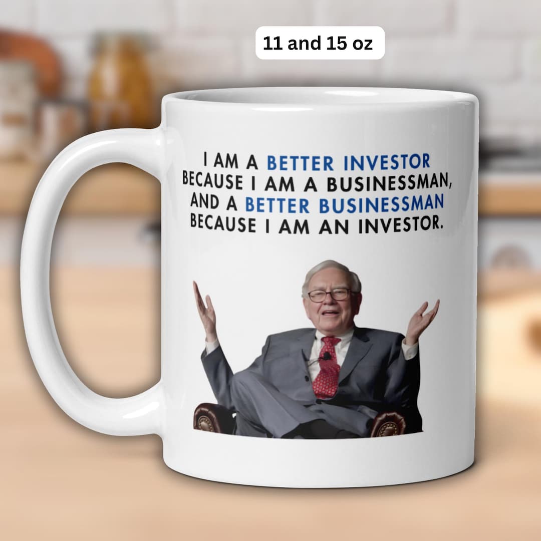 Warren Buffett 2 Investing Quotes on a Mug, Buffett Portrait, Investor ...