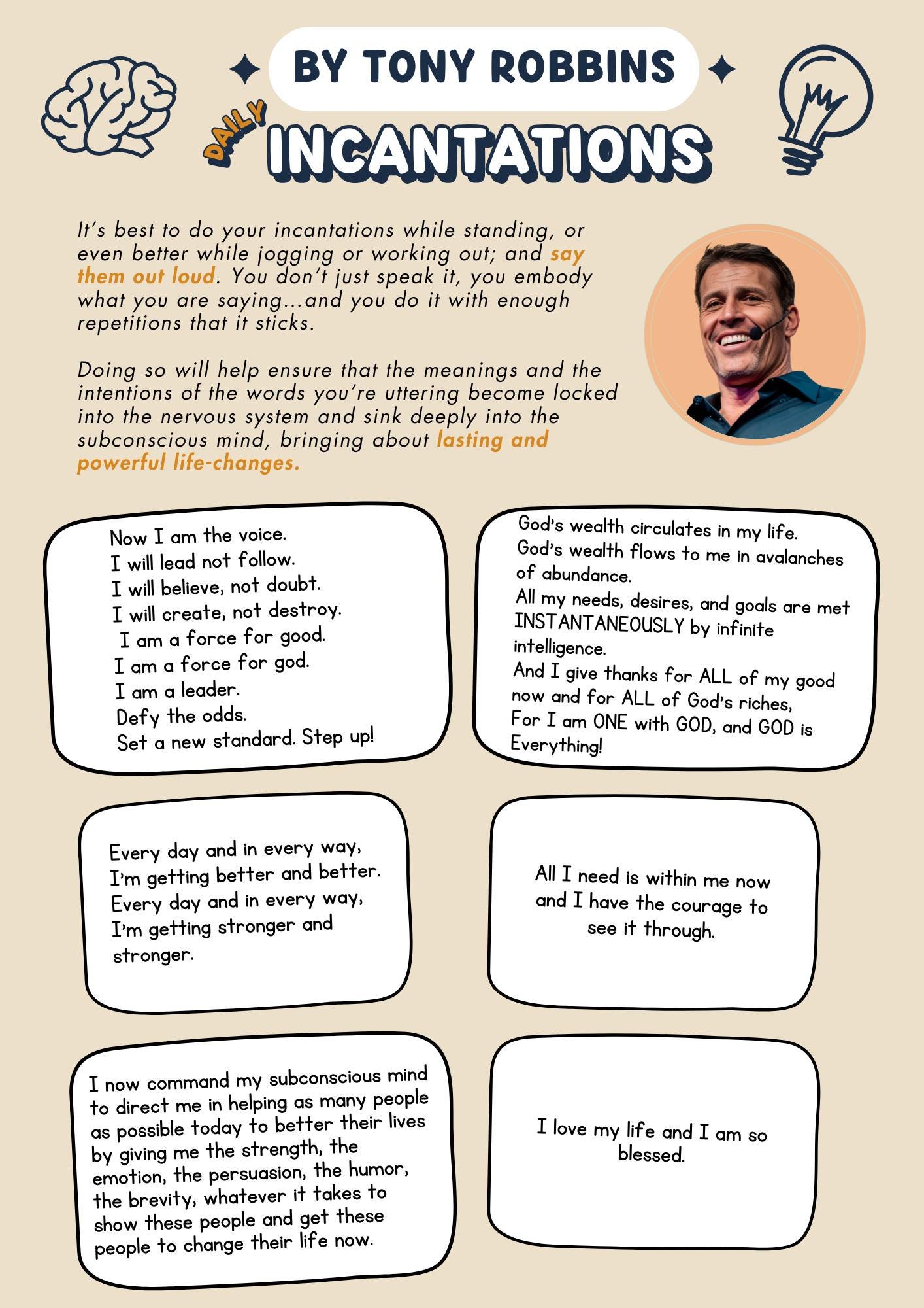 Tony Robbins Incantations: Positive Affirmations Printable (digital ...