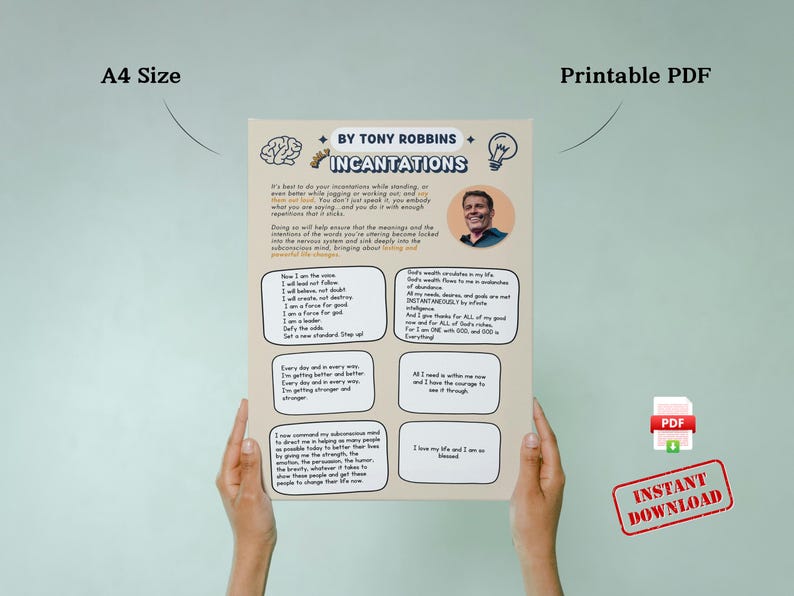 Tony Robbins Incantations: Positive Affirmations Printable (digital ...