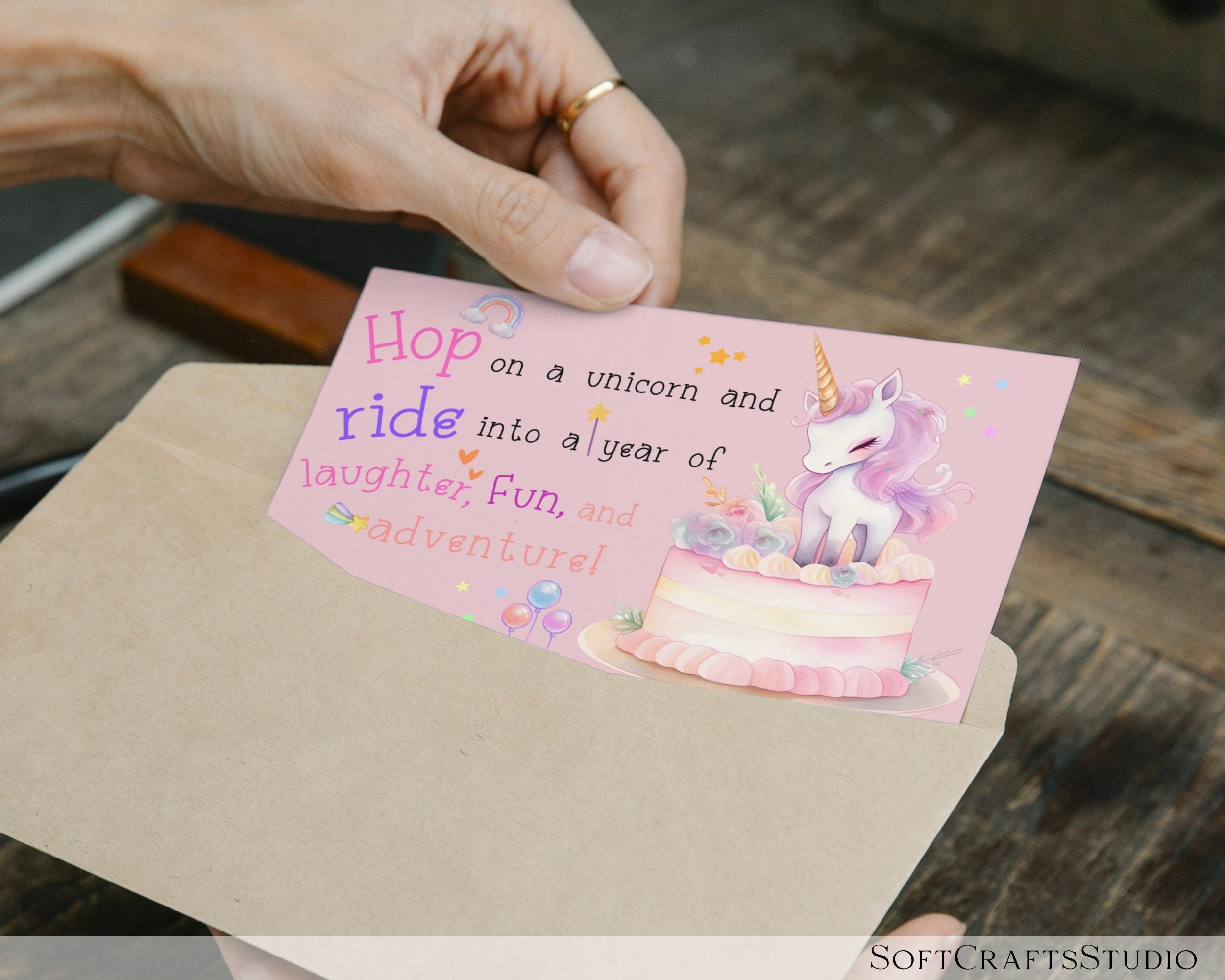 Unicorn Birthday Cake Card Printable, Pink Happy Birthday Card for ...