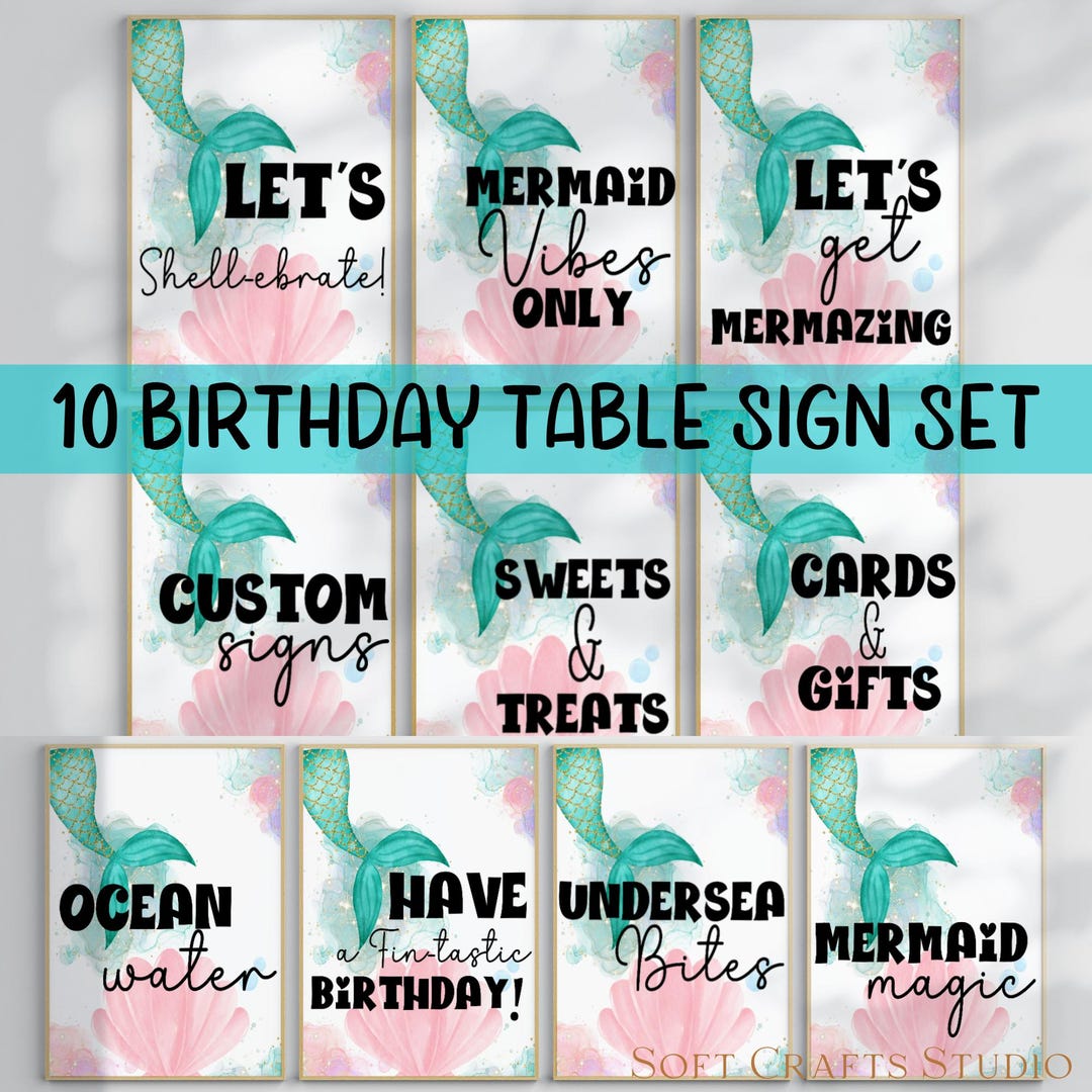 Little Mermaid Birthday Party Table Sign Set of 10,under the Sea Theme ...