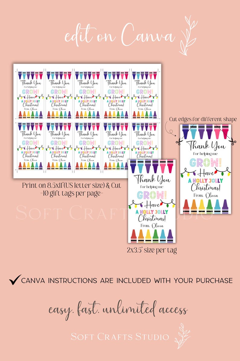 Editable Rainbow Crayon Teacher Gift Tag Template, Printable Cute ...