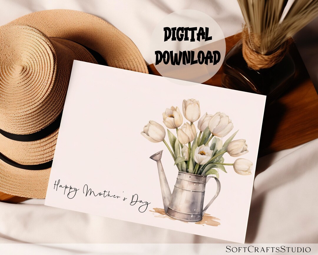 Printable Happy Mothers Day Watercolor Card, Mothers Day White Flower ...