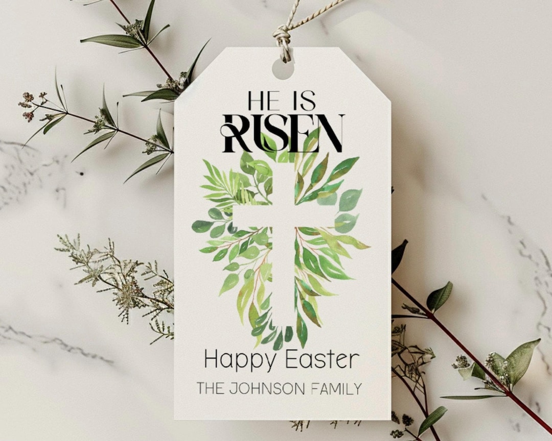 He is Risen Christian Easter Gift Tags, Blessed Greenery Easter Gift ...