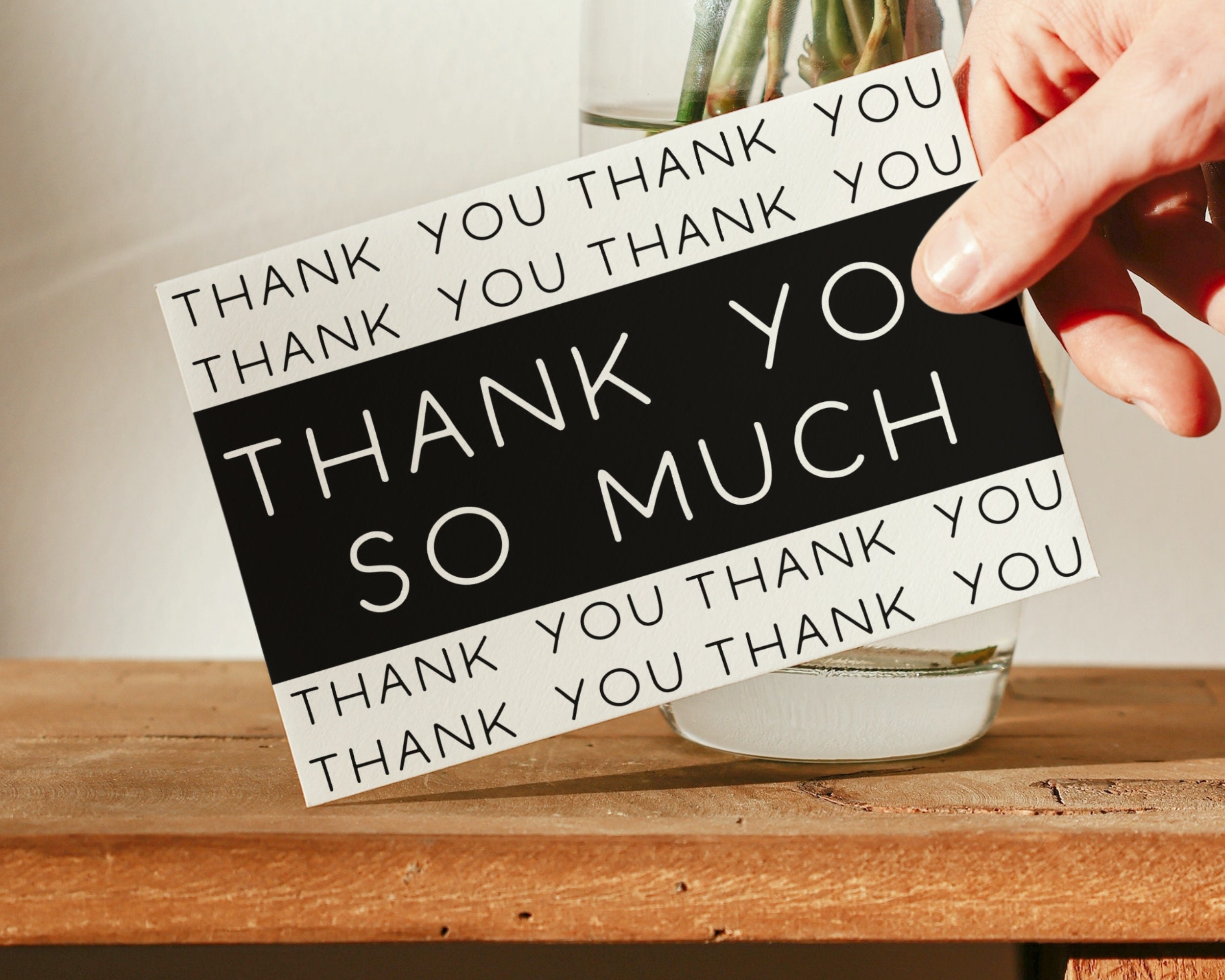 Simple Thank You Card Printable, Black and White Thank You Notes, Chic ...