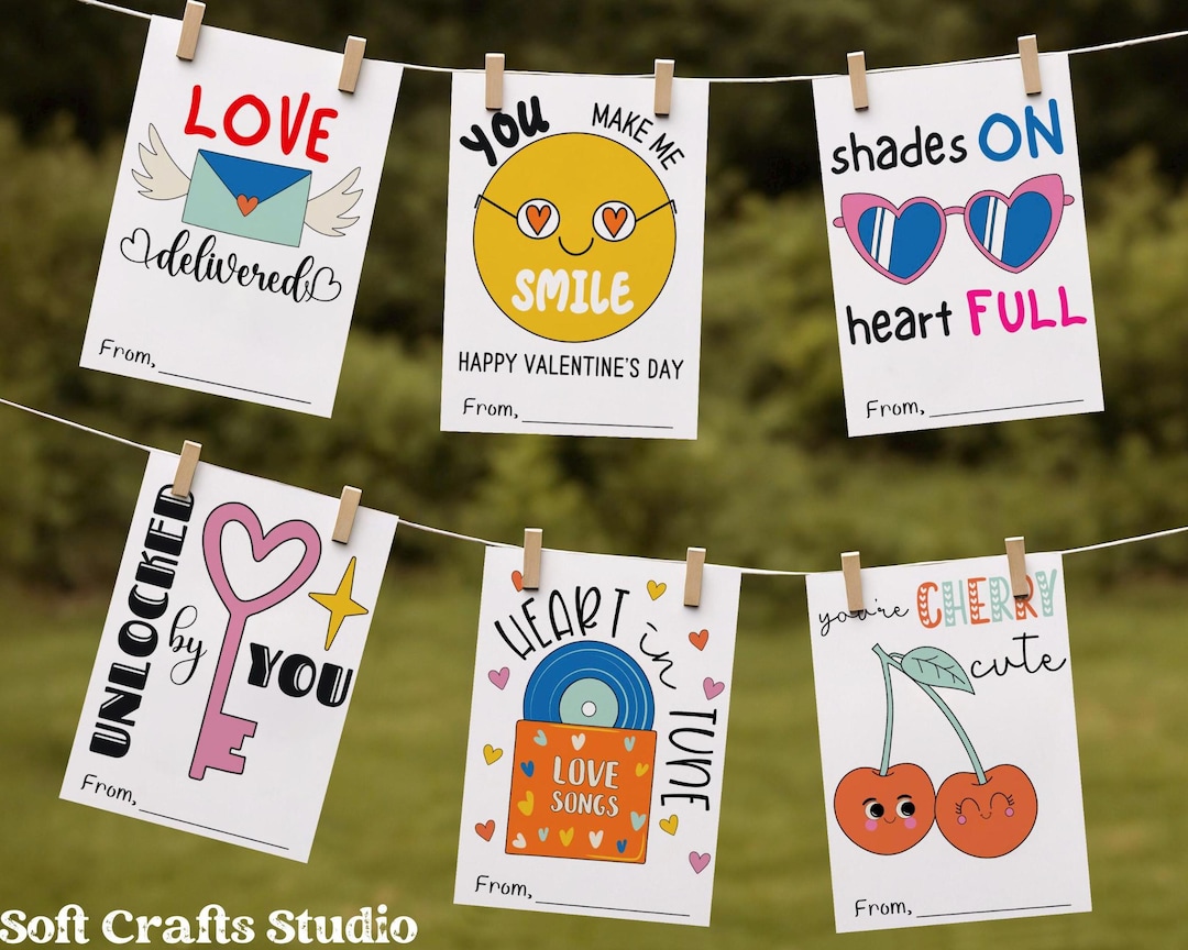 Retro Valentine's Day Cards for Kids Set of 12 Groovy Printables, Cute ...
