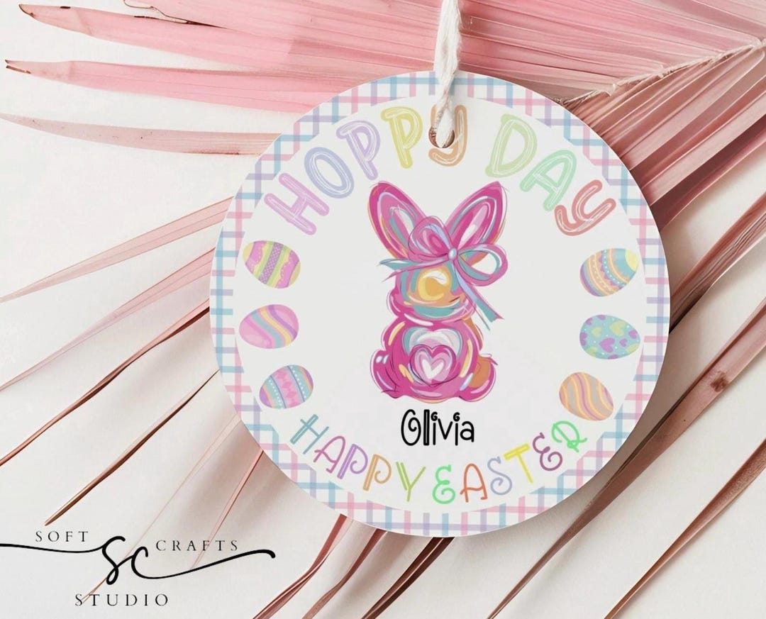 Personalized Pink Easter Bunny Gift Tags for Kids, Whimsical Easter ...