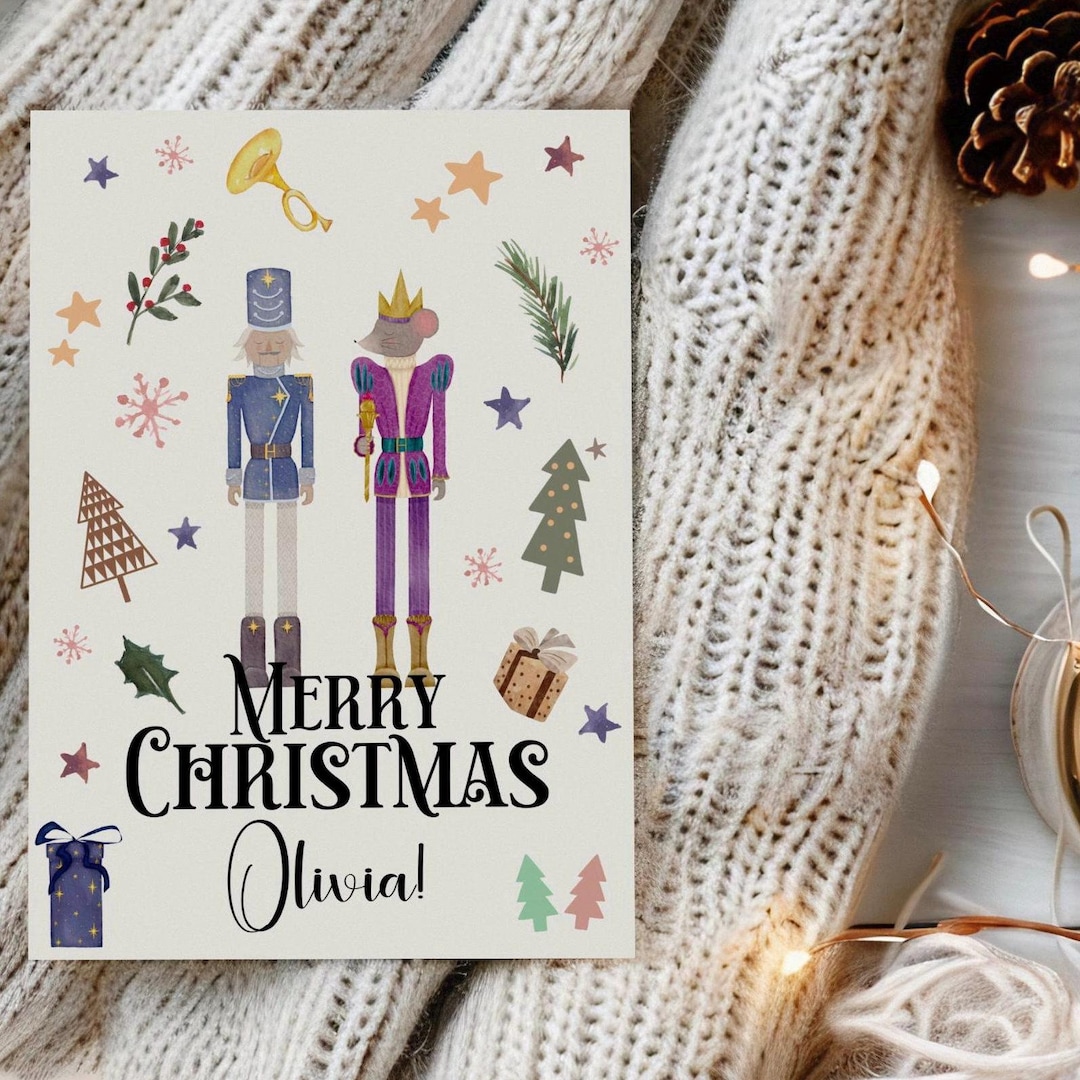 Editable Cute Christmas Card Template, Canva Editable Boho Nutcracker ...