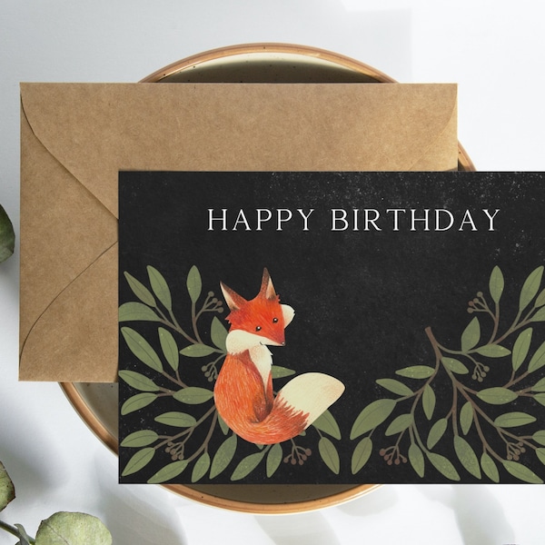 Fox Print Birthday Card - Etsy