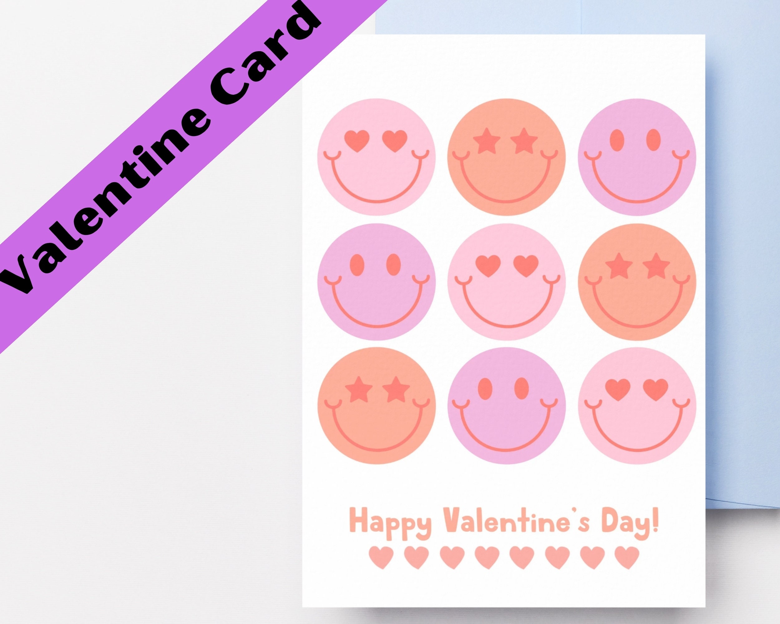 Printable Valentine Card for Kids,pink Heart Valentine Card,happy Smile ...