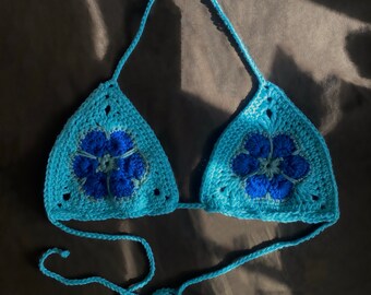The 'daisy' Floral Crochet Bikini Top Handmade Swimwear Racerback Style ...