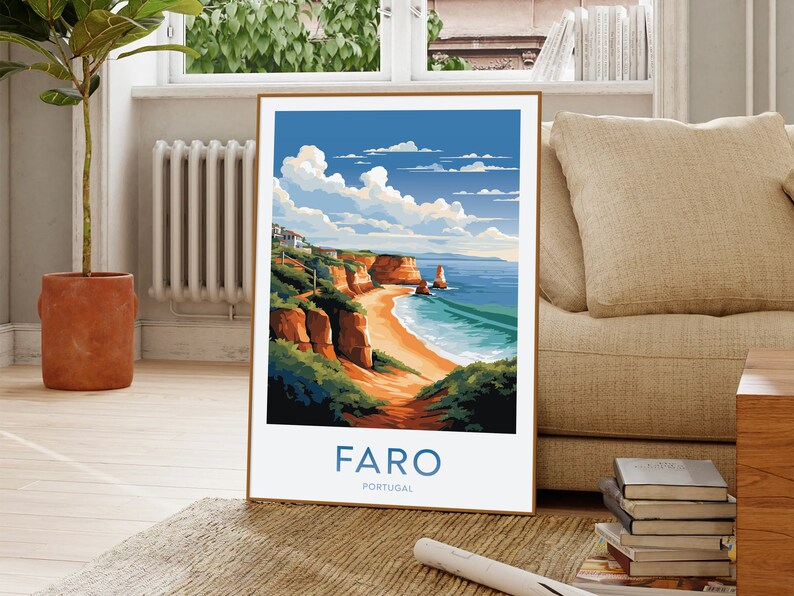 Faro Portugal Travel Poster, Coastal Beach Art (digital Download) - Etsy