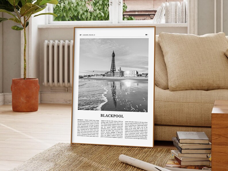 Blackpool Print Black & White, Blackpool Wall Art, Blackpool Poster ...