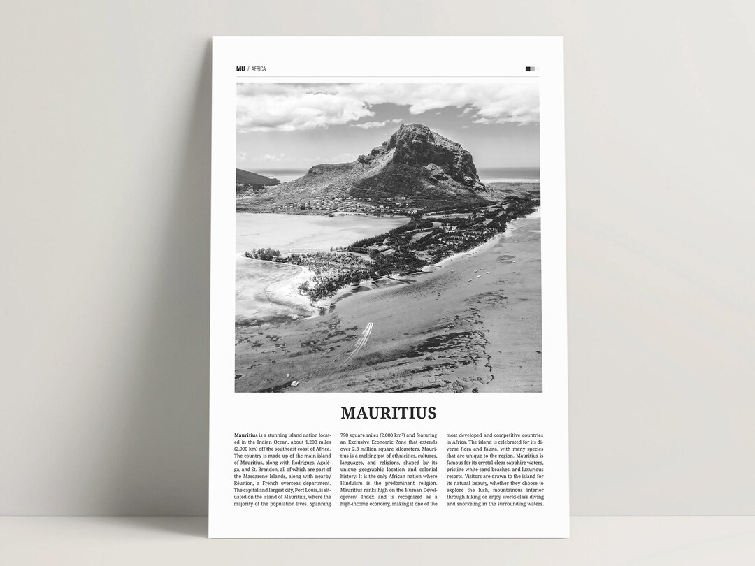 Mauritius Print Black & White, Mauritius Wall Art, Mauritius Poster ...