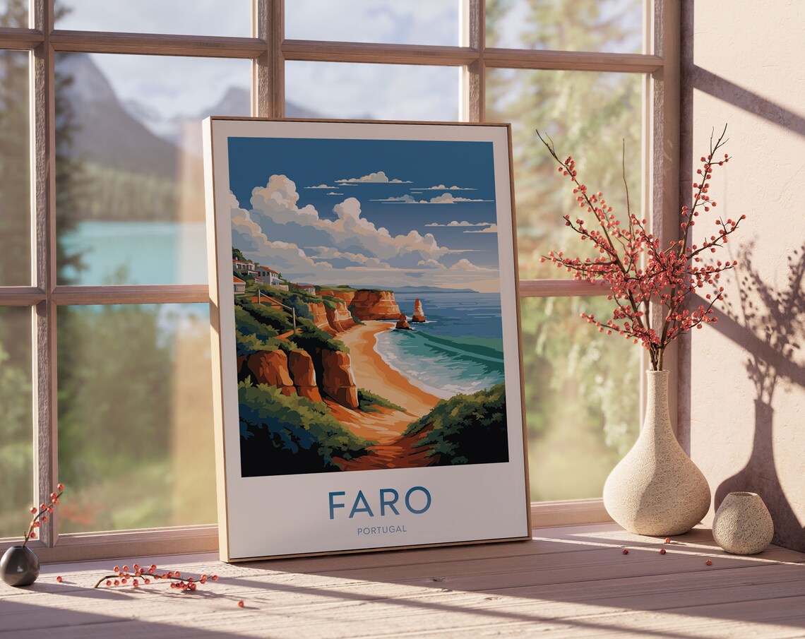 Faro Portugal Travel Poster, Coastal Beach Art (digital Download) - Etsy