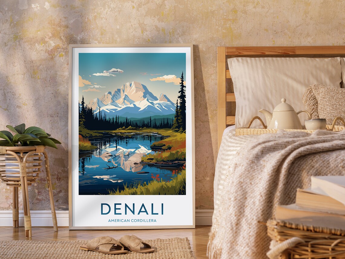 Mount Denali Travel Poster, American Cordillera Wall Art (digital ...