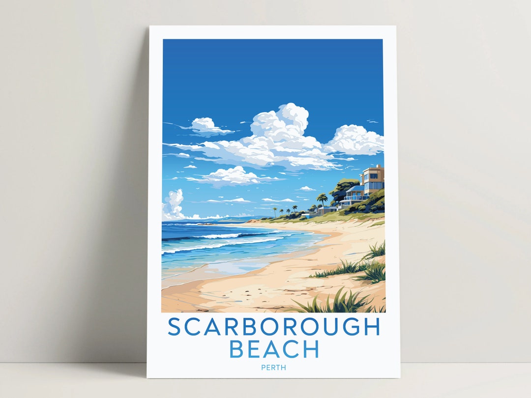 Scarborough Beach, Perth Travel Poster | Coastal Wall Art (digital ...