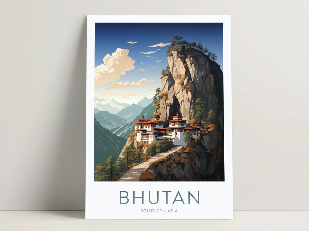 Bhutan Poster, Bhutan Digital Print Download, Bhutan Travel Poster Art ...