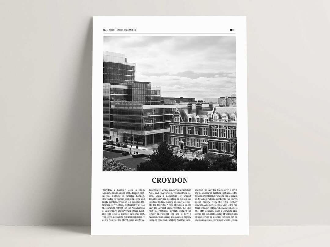 Croydon Print Black & White, Croydon Wall Art, Croydon Poster, Downtown ...