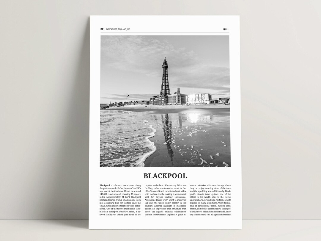 Blackpool Print Black & White, Blackpool Wall Art, Blackpool Poster ...