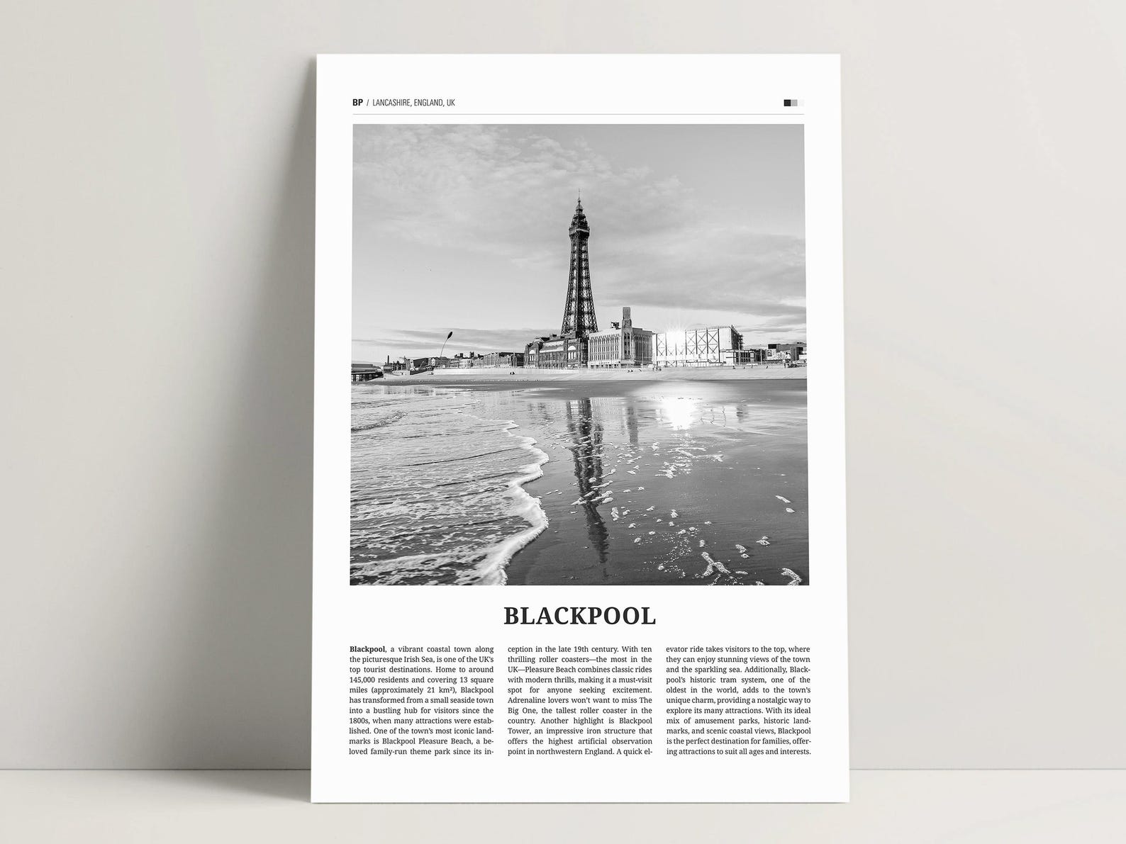 Blackpool Print Black & White, Blackpool Wall Art, Blackpool Poster ...