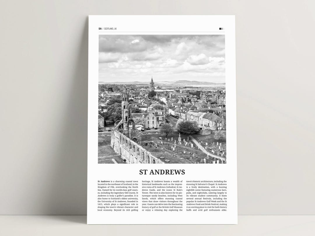St Andrews Print Black & White, St Andrews Wall Art, St Andrews Poster ...