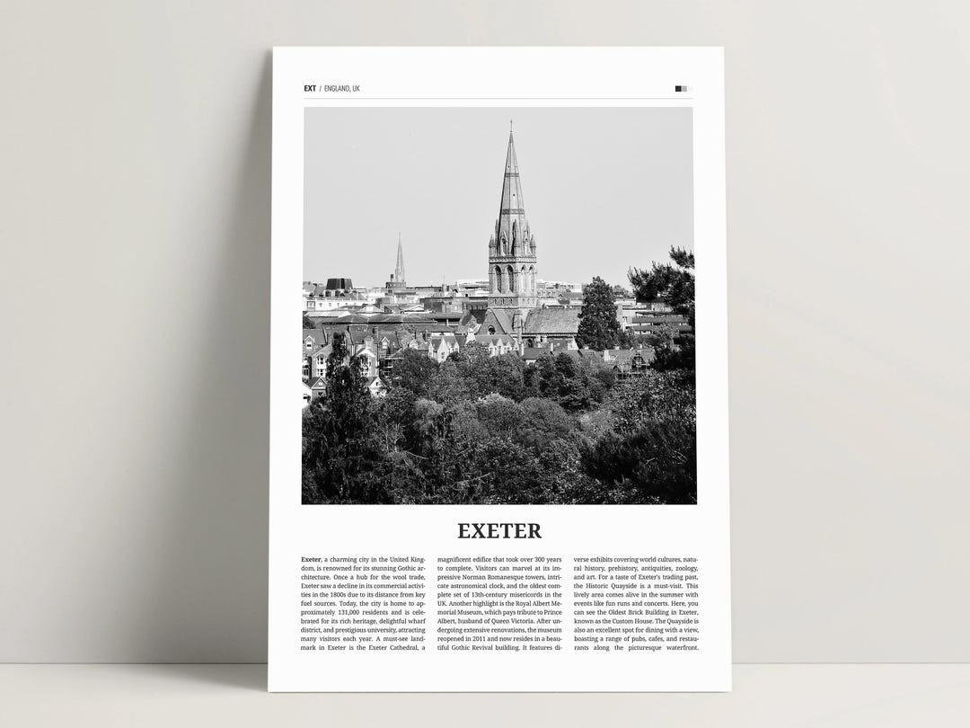 Exeter Print Black & White, Exeter Wall Art, Exeter Poster, St Leonard ...