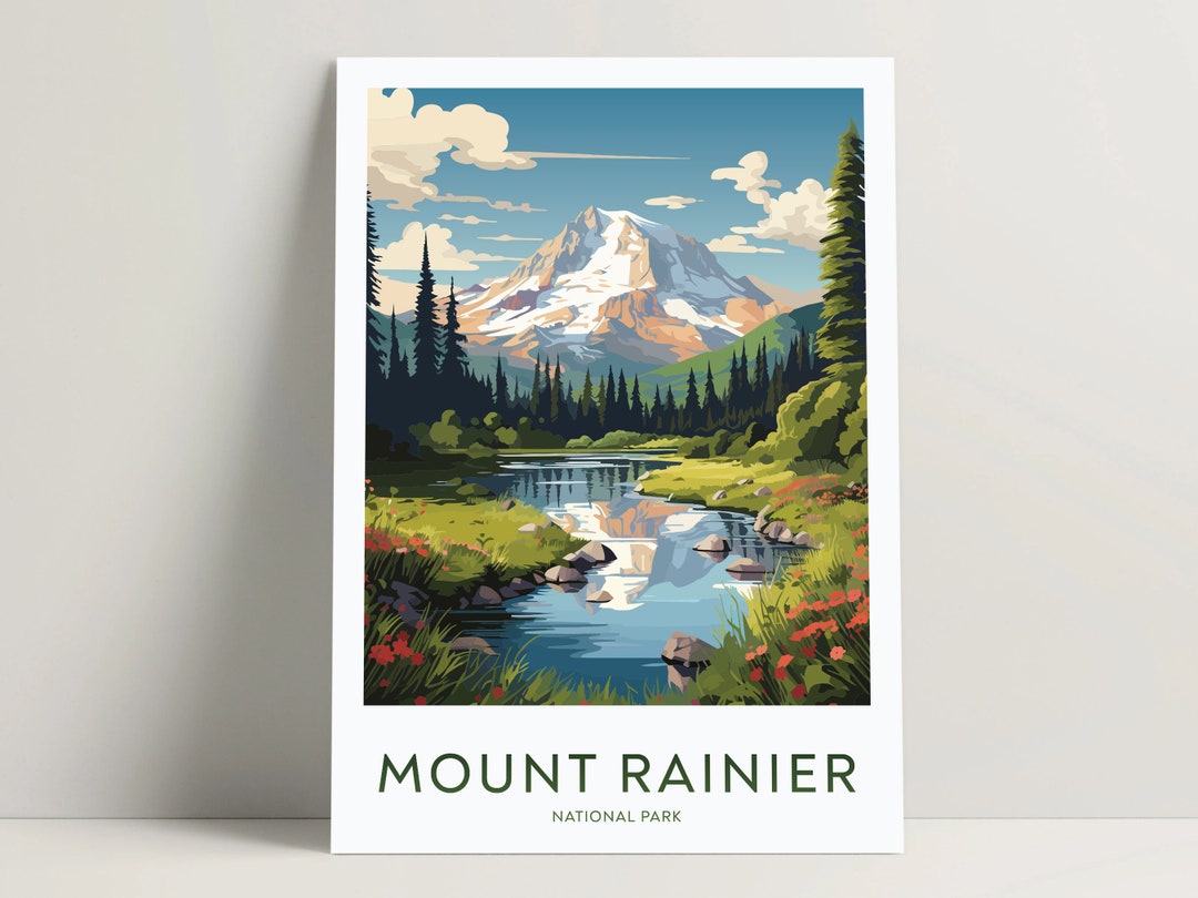 Mount Rainier National Park Poster, United States Travel Art (digital ...